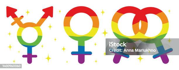 Lgbtq Gender Symbol On Rainbow Color Background Stock Illustration