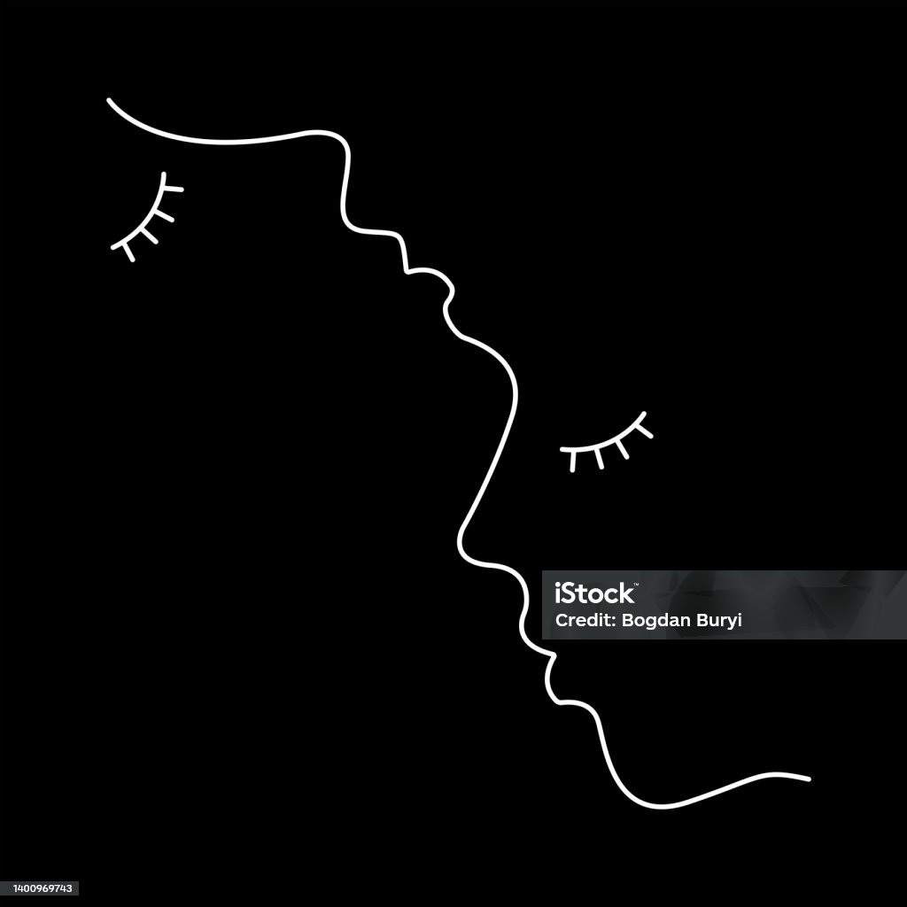 Two Faces Line Illustration Couple In Love One Line Drawing Stock