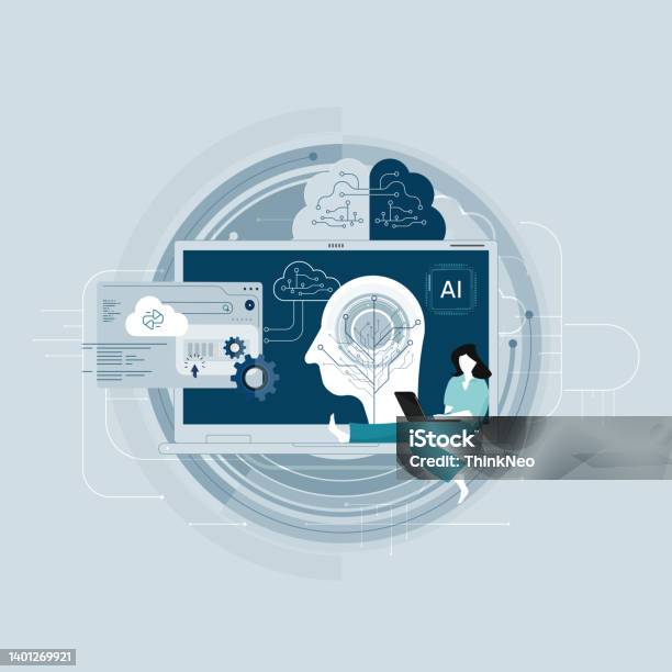 Sistem Saraf Manusia Otak Digital Dengan Sirkuit Digital Ilustrasi Stok