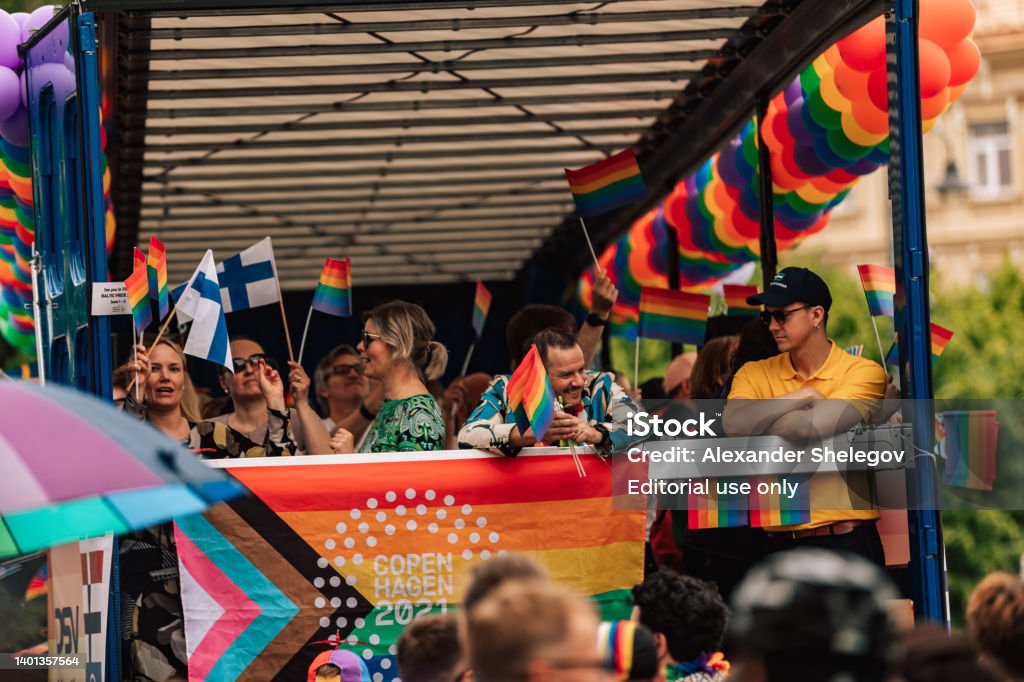 Baltic Lgbtq Pride At Vilnius Rainbow Flag And Balloon At The European