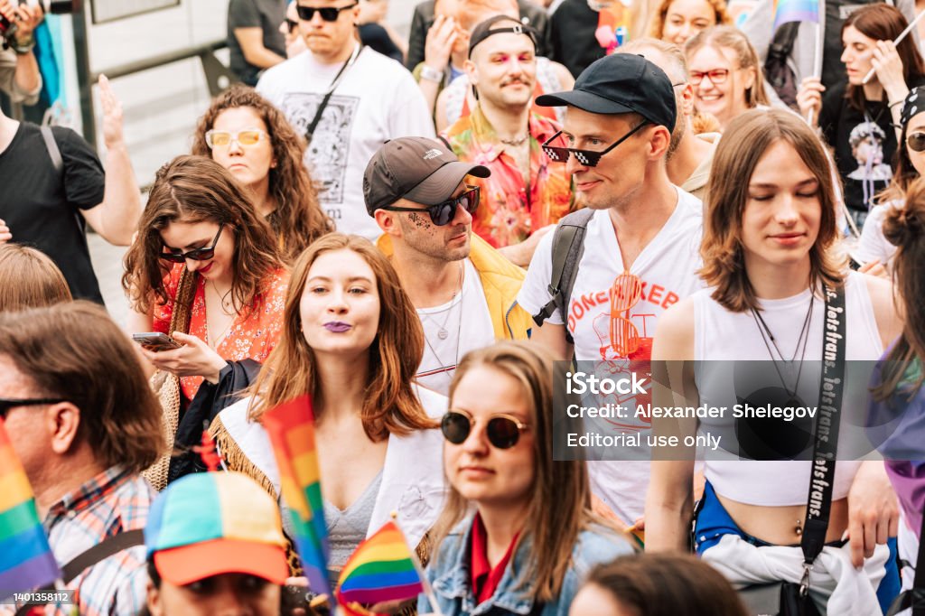 Baltic Lgbtq Pride At Vilnius Rainbow Flag And Balloon At The European