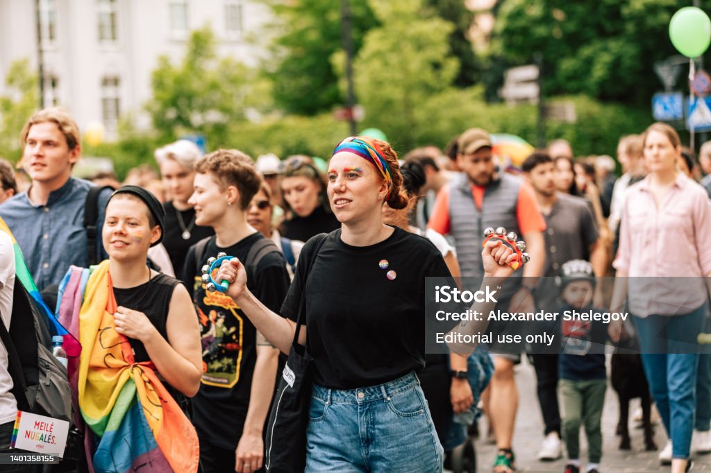 Baltic Lgbtq Pride At Vilnius Rainbow Flag And Balloon At The European