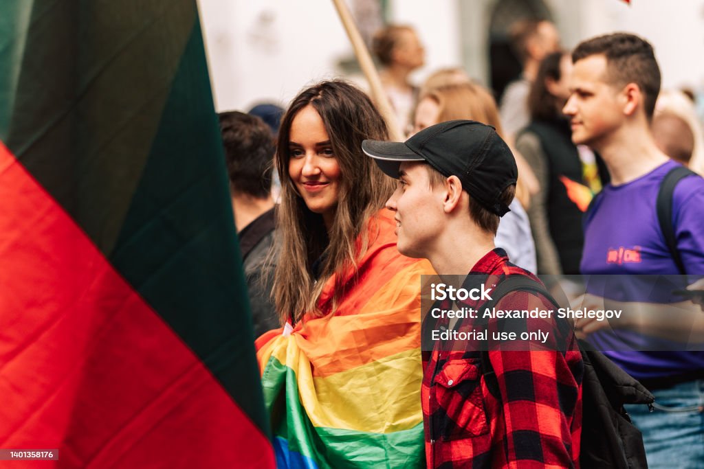 Baltic Lgbtq Pride At Vilnius Rainbow Flag And Balloon At The European