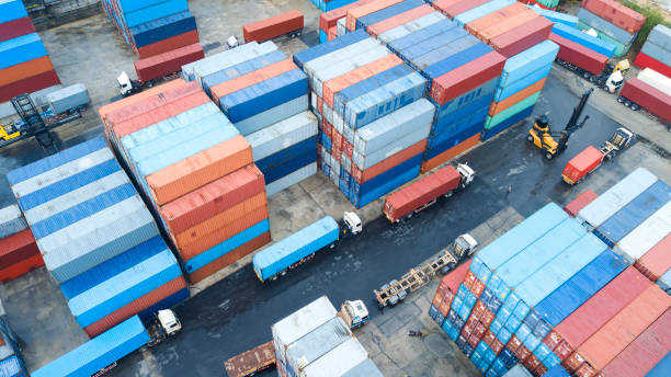 Free Stock Photo of Aerial view of busy shipping container yard ...