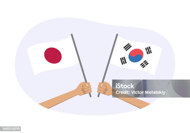 Flaggen Südkoreas Und Japans Japanische Und Koreanische Nationalsymbole