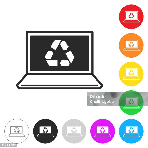 Ordinateur Portable Avec Symbole De Recyclage Icône Sur Les Boutons