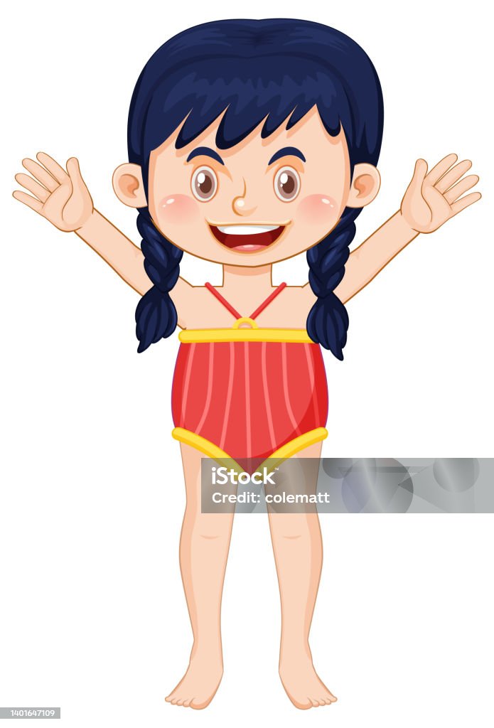 Cute Girl Cartoon Character Wearing Swimming Suit Stock Illustration