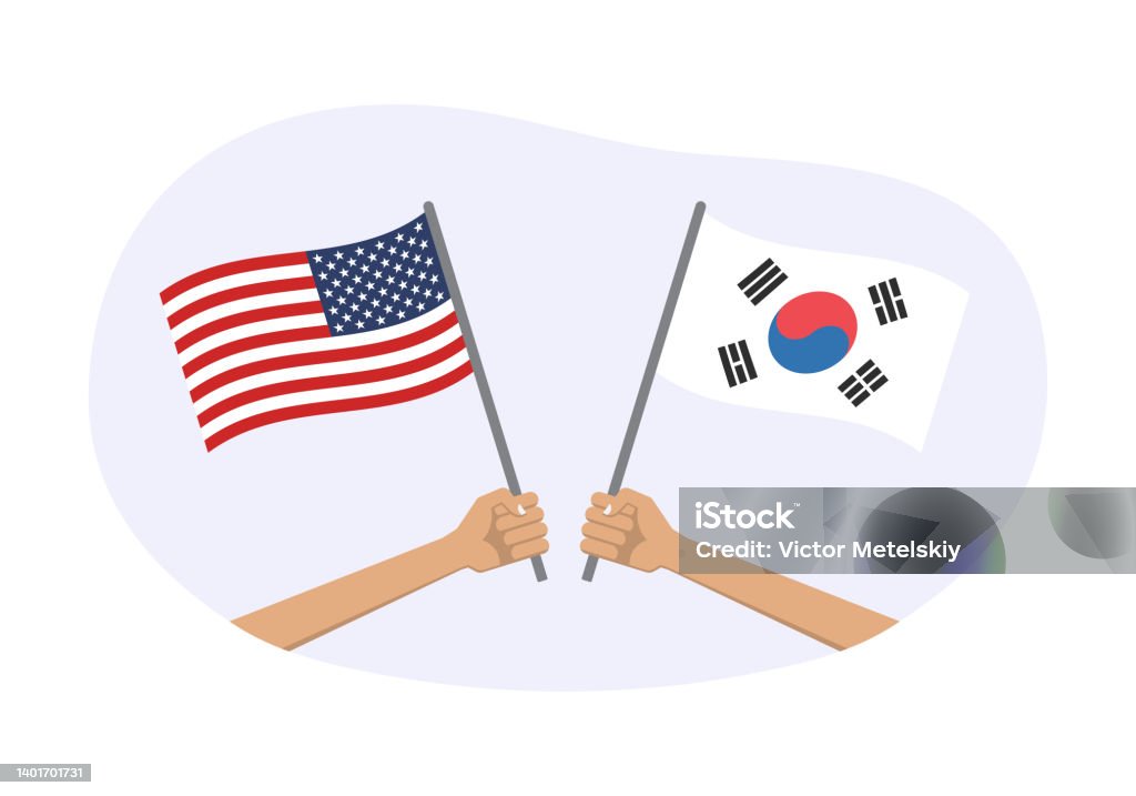 Flaggen Südkoreas Und Der Usa Amerikanische Und Koreanische