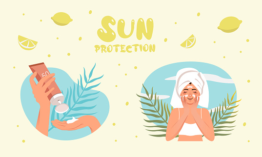 Girl Applying Sunscreen Lotion On Face Vector Isolated Illustration