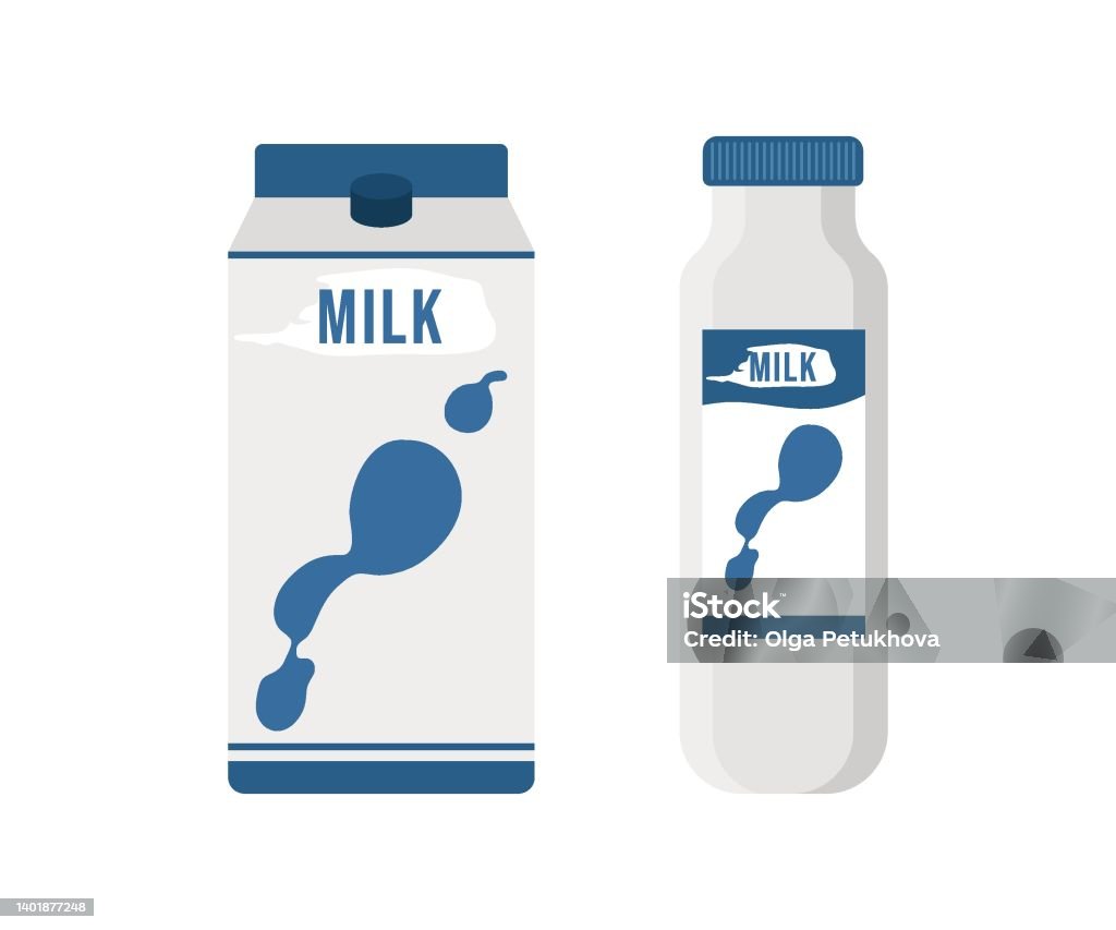Kotak Dan Sebotol Susu Ilustrasi Vektor Kemasan Sederhana Yang Berbeda