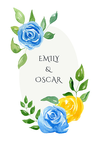 Watercolor Floral Wedding Invitation Greeting Card Blue And Yellow