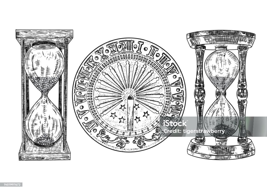 Jeu De Cadran Solaire Ou Dhorloge Solaire Et Dessin De Sablier Ou