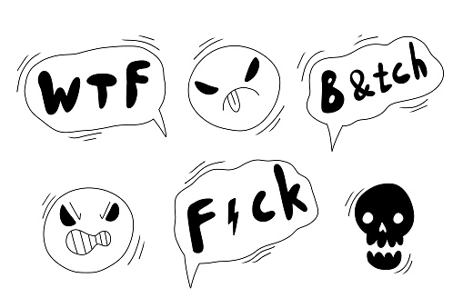 Doodle Dessiné À La Main Bulle De Parole Avec Des Symboles De Jurons