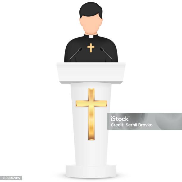 Ilustración De Sacerdote Dando Discurso Desde Tribuna Predicador