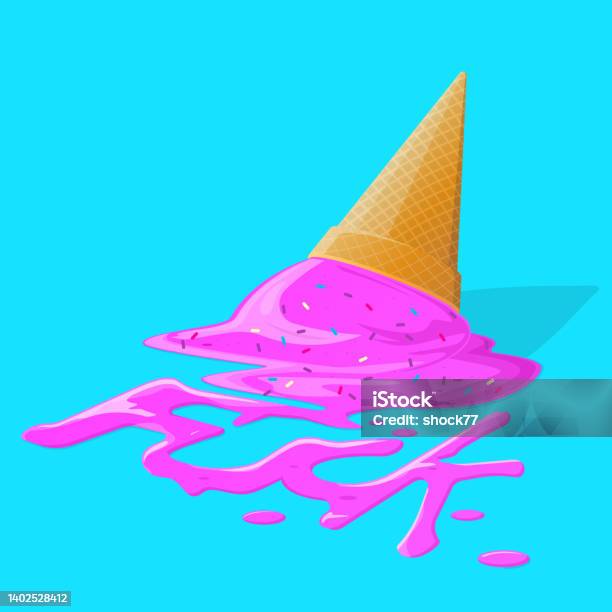 Cartoon Illustration Of A Melting Ice Cream Cone Lying On The Ground Stock Illustration