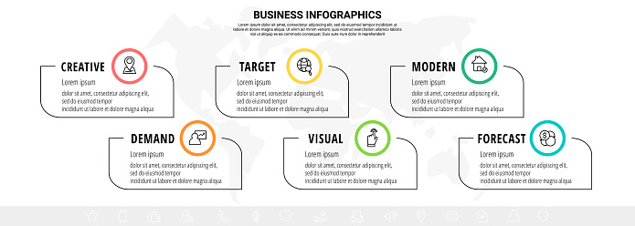 Businessvektorinfografiken Mit Sechs Linienkreisen Und Beschriftungen ... Businessvektorinfografiken Mit Sechs Linienkreisen Und Beschriftungen ...