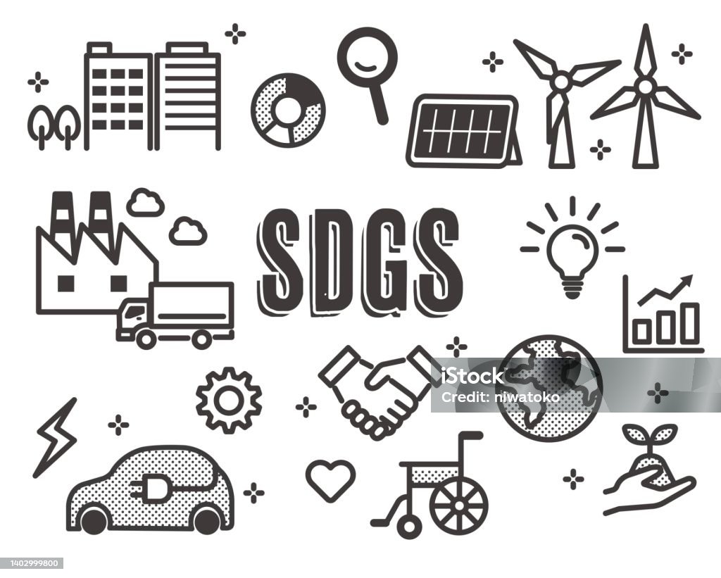 Vector Illustration Of Icons Related To Decarbonization And Sdgs