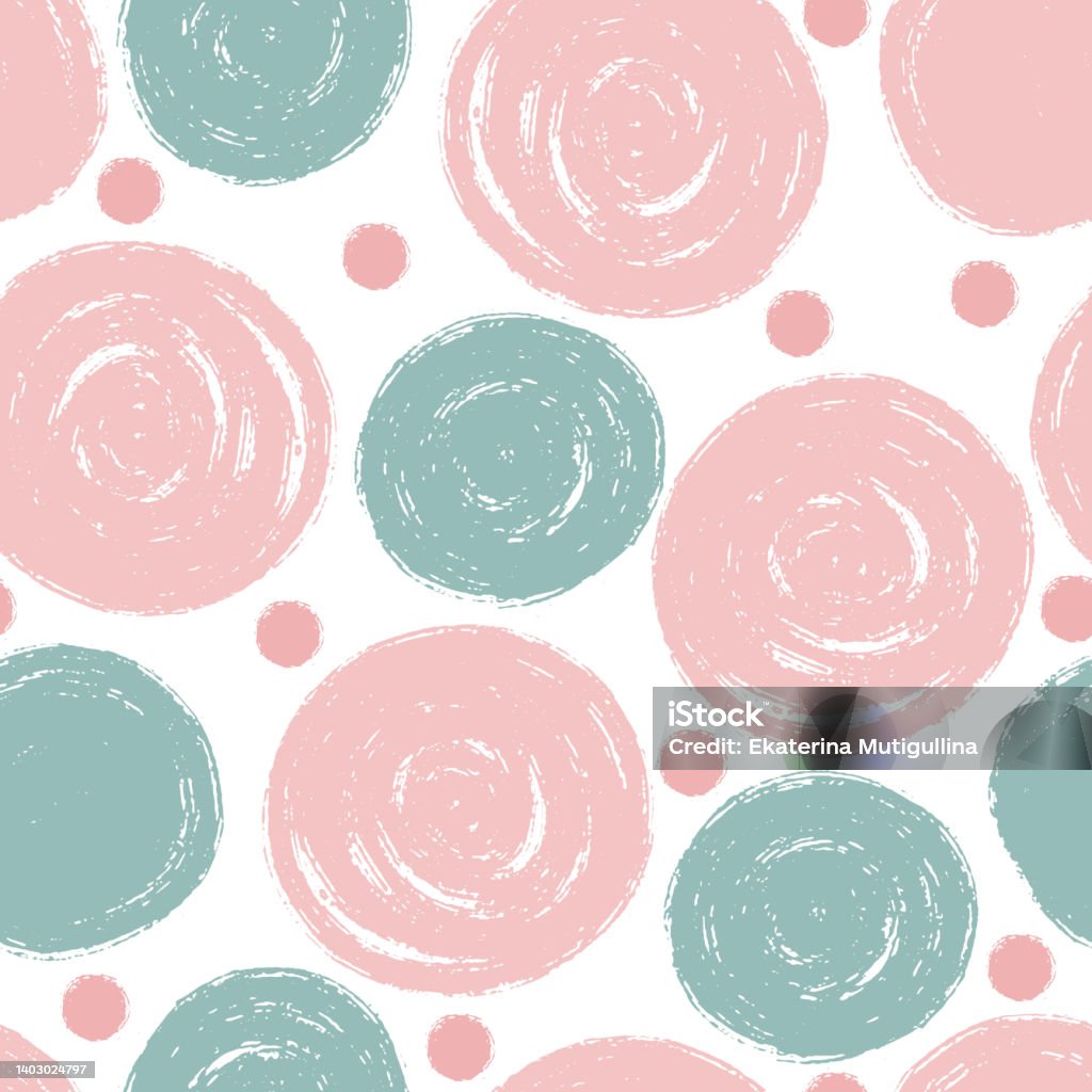 Cute Hand Drawn Textured Circles Seamless Pattern Abstract Pastel Print