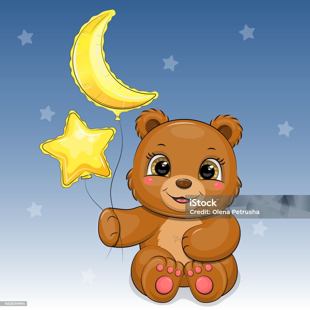 Beruang Coklat Kartun Lucu Dengan Balon Bulan Dan Bintang Ilustrasi ... Beruang Coklat Kartun Lucu Dengan Balon Bulan Dan Bintang Ilustrasi ...