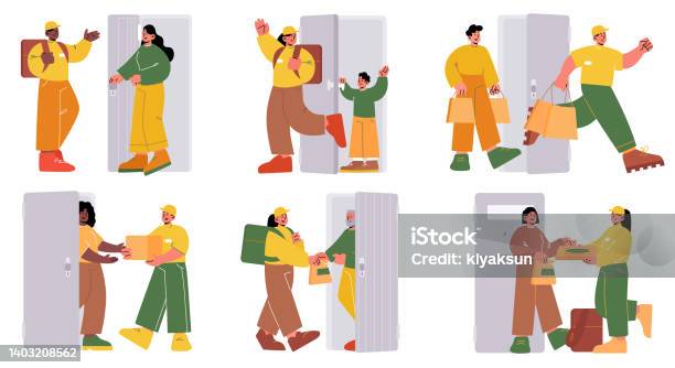 Mengatur Karakter Kurir Mengirimkan Paket Ke Klien Ilustrasi Stok ... Mengatur Karakter Kurir Mengirimkan Paket Ke Klien Ilustrasi Stok ...
