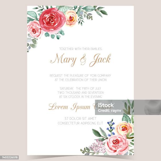 Modèle Dinvitation De Mariage Avec Roses Aquarelles Carte De