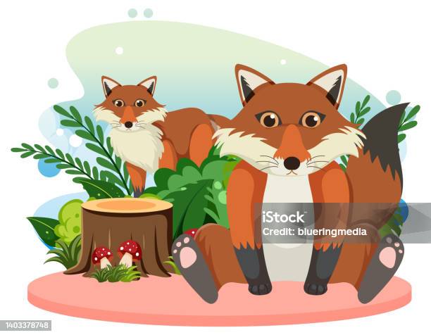 Deux Renards Mignons Dans Un Style De Dessin Animé Plat Vecteurs Libres