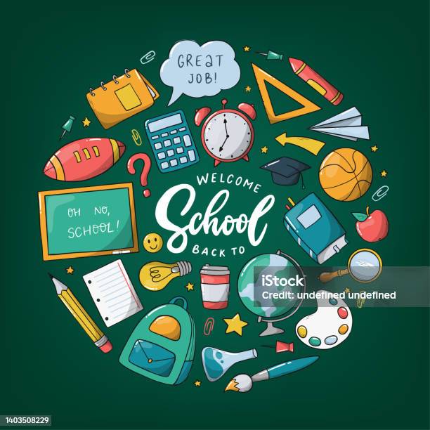 School Doodles Clipart Decor Elements Set Stok Vektör Sanatı And Alıntı Yazı‘nin Daha Fazla