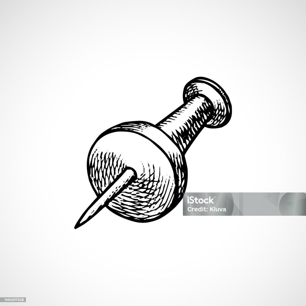 Ilustrasi Dorong Pin Yang Digambar Tangan Alat Office Vektor Grafik Pictogram Simbol Clip Art