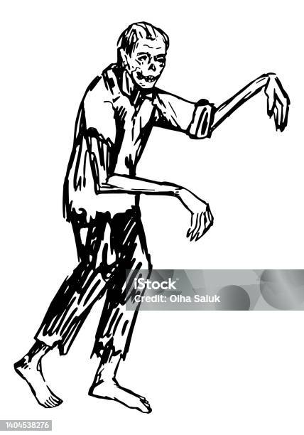 Zombie Walking Dead Man Doodle Monstre Effrayant Illustration