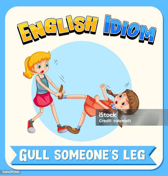 English Idiom With Picture Description For Pull Someones Leg Stock