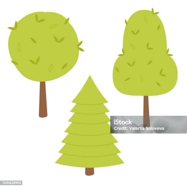 Ensemble Darbres Verts Simples Et Plats Illustration Vectorielle De