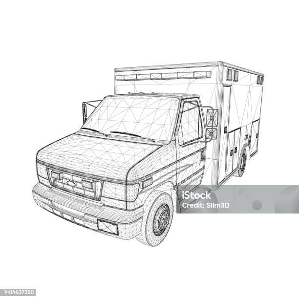 Wireframe De Voiture Dambulance À Partir De Lignes Noires Isolées Sur