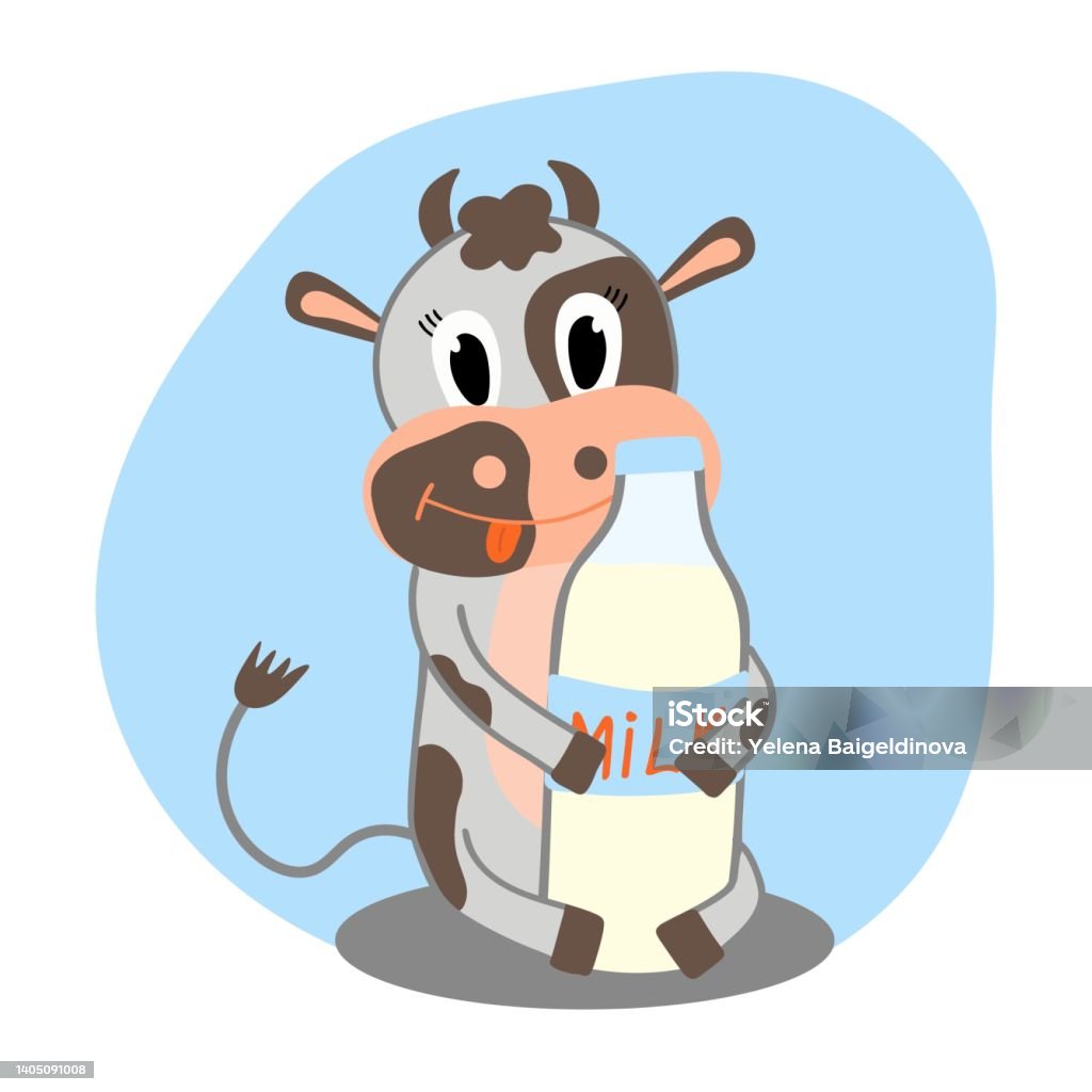 Hari Susu Sedunia 1 Juni Sapi Lucu Dengan Sebotol Susu Logo Label