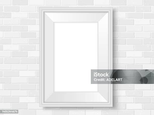 Bingkai Di Dinding Bata Mock Up Photoframe Putih Bingkai Kosong Untuk