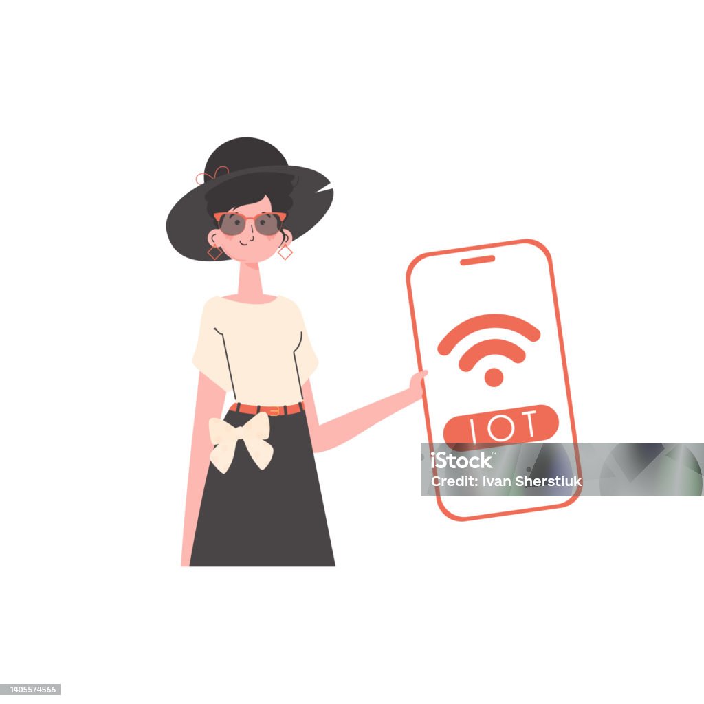 Gadis Itu Memegang Telepon Dengan Logo Iot Di Tangannya Konsep Internet