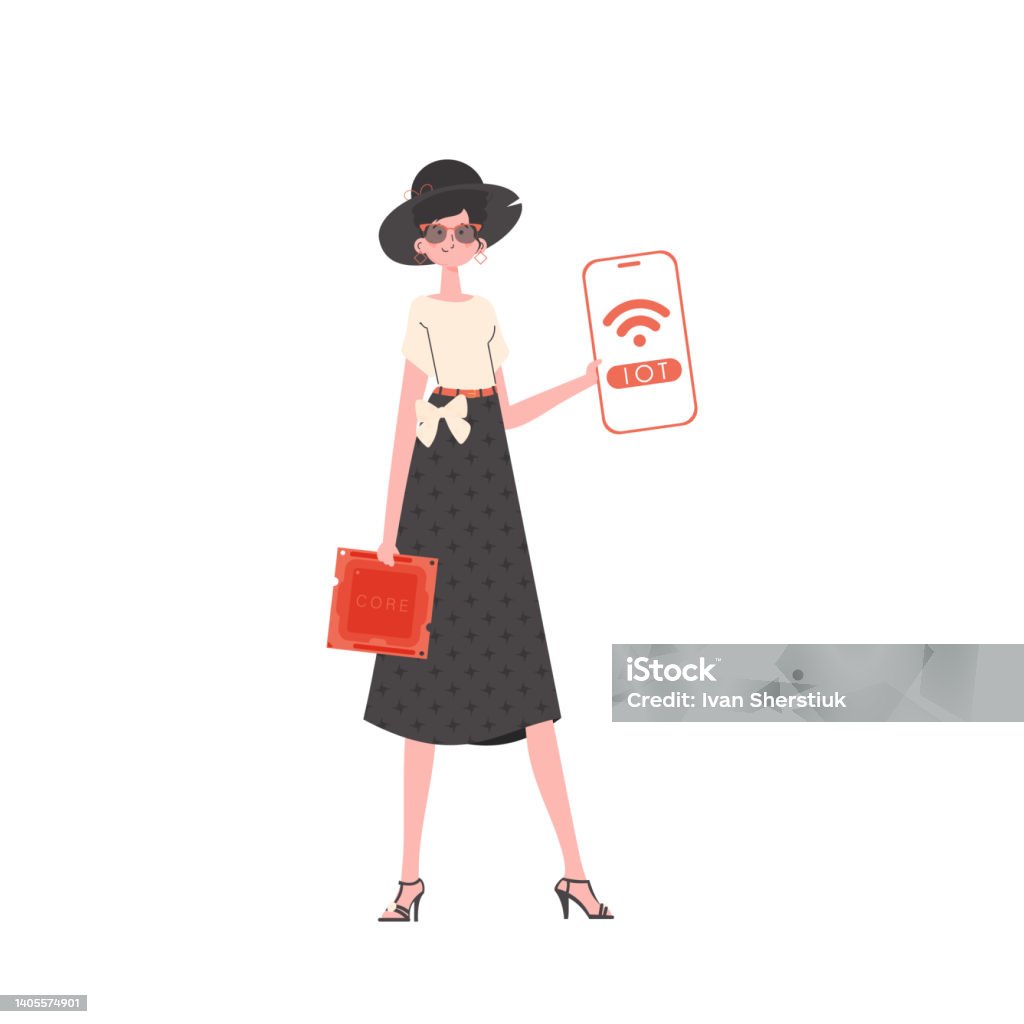 Gadis Itu Memegang Telepon Dengan Logo Iot Di Tangannya Internet Of