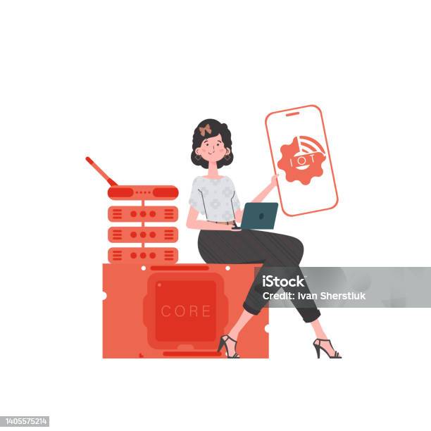 Gadis Itu Memegang Telepon Dengan Logo Iot Di Tangannya Iot Dan Konsep