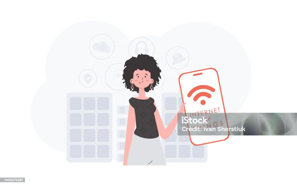 Konsep Iot Gadis Itu Memegang Telepon Dengan Logo Iot Di Tangannya