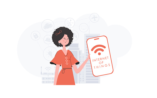 Konsep Iot Gadis Itu Memegang Telepon Dengan Logo Iot Di Tangannya Gaya