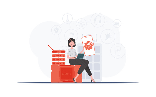 Iot Dan Konsep Otomatisasi Gadis Itu Memegang Telepon Dengan Logo Iot