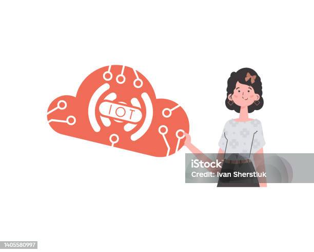 Gadis Itu Memegang Ikon Iot Di Tangannya Iot Dan Konsep Otomatisasi