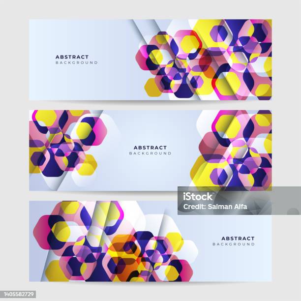 Set Latar Belakang Desain Spanduk Lebar Abstrak Segi Enam Bulat