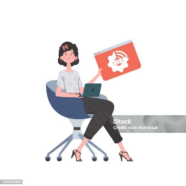 Gadis Itu Memegang Ikon Iot Di Tangannya Konsep Iot Terisolasi