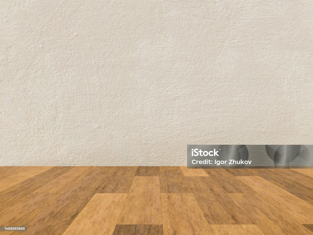Mock Up Ruangan Kosong Dengan Dinding Beton Dan Lantai Laminasi Kayu