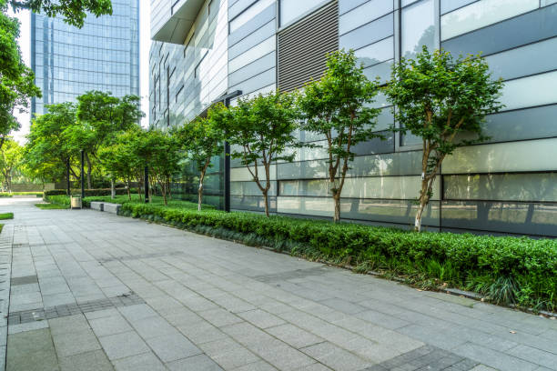 Free Stock Photo of Sidewalk along modern buildings with city view ...