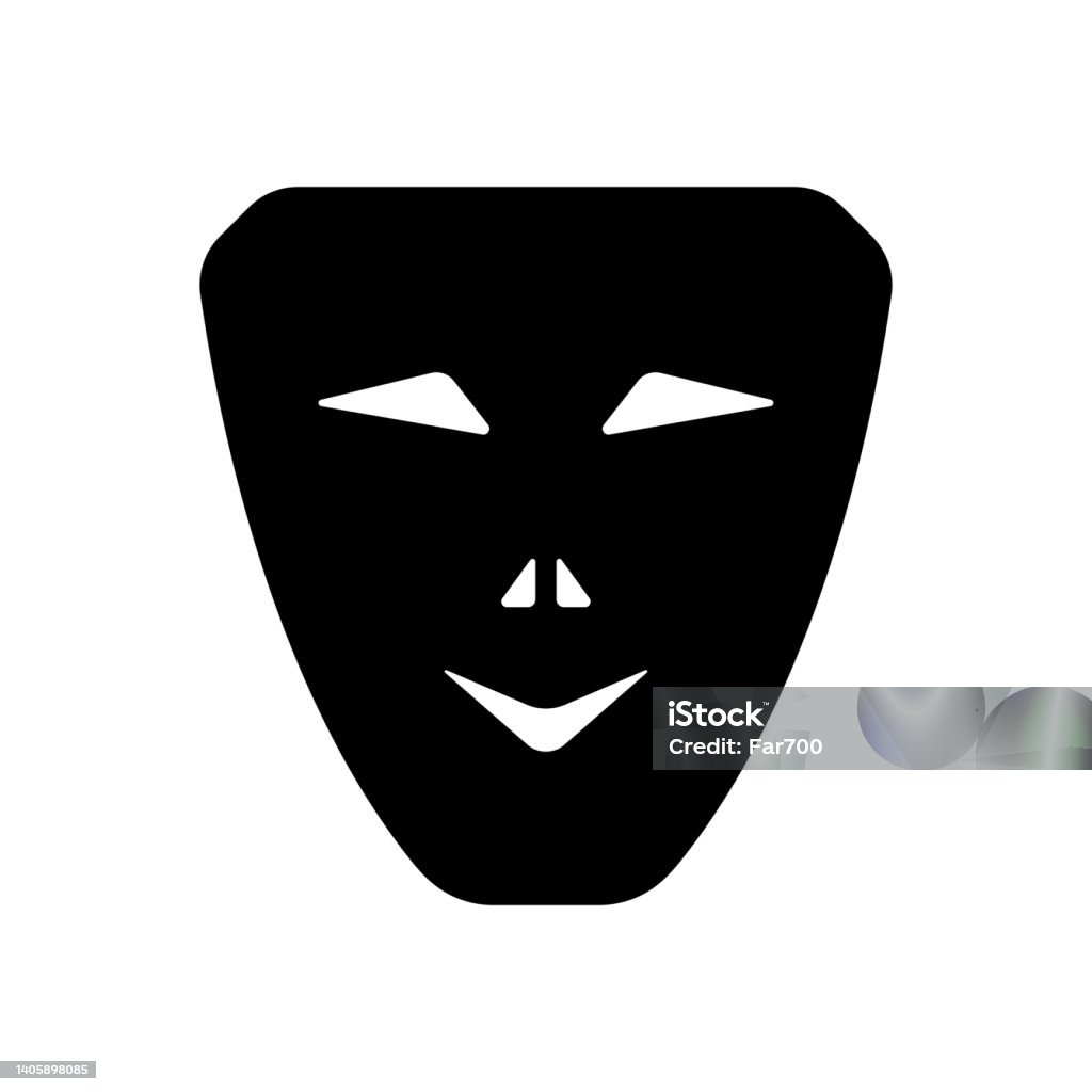 Ikon Topeng Siluet Hitam Tampak Depan Vektor Ilustrasi Grafik Datar