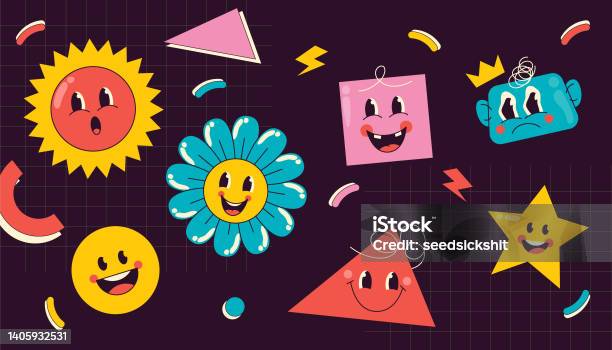 Stiker Karakter Wajah Komik Kartun Lucu Abstrak Stempel Tambalan Dengan ... Stiker Karakter Wajah Komik Kartun Lucu Abstrak Stempel Tambalan Dengan ...