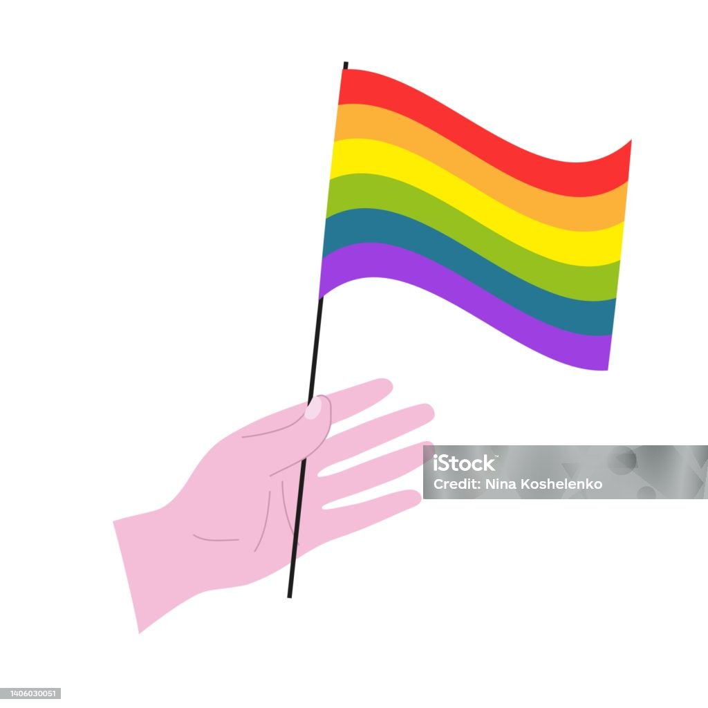 Human Hand Holding Lgbt Flag With White Background Rainbow Vector