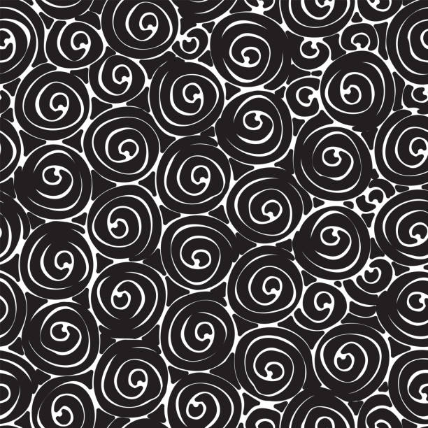 Free Stock Photo of Abstract hand drawn spirals repeat pattern on black ...