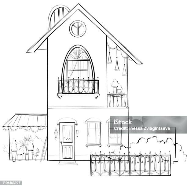 Ilustrasi Lucu Rumah Pinggiran Kota Yang Nyaman Sketsa Hitam Dan Putih ... Ilustrasi Lucu Rumah Pinggiran Kota Yang Nyaman Sketsa Hitam Dan Putih ...